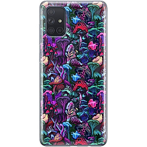 TPU Phone Case Compatible with Samsung A72 A71 5G A70 A51 A50 A32 A21 A11 A12 A13 A14 A01 Trippy Flexible Forest Witchy Lightweight Mushrooms Shockproof Fly Agaric Silicone Magic Protective Soft