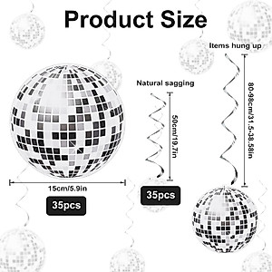 70pcs Paper Disco Ball Decorations and Plastic Foil Silver Hanging Swirls, Disco Party Decorations 70's Themed Party Decor Ball Card for Disco Fever Hippie Birthday Party Favors
