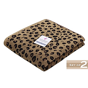 COTTON CRAFT Pool Lounge Chair Cover - 2 Pack Animal Print Cheetah Leopard Africa Safari Chaise Lounge Cover - Soft 100% Cotton Jacquard Beach Towel - 32 inches Wide x 82 inches Long and 7 inch Pocket