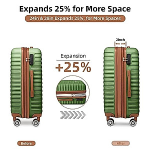 LARVENDER Luggage Sets 4 Piece, Expandable(Only 24"&28") ABS Suitcase with 360° Spinner Wheels, Durable Luggage Sets Clearance Carry On Luggage Suitcase Set For Women Men, Green