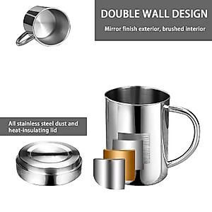 DASHTHER 13.5 oz Stainless Steel Double-Walled Metal Mugs - Insulated Coffee & Tea Cup with Lid and Handle for Camping and Everyday Use (1 piece)