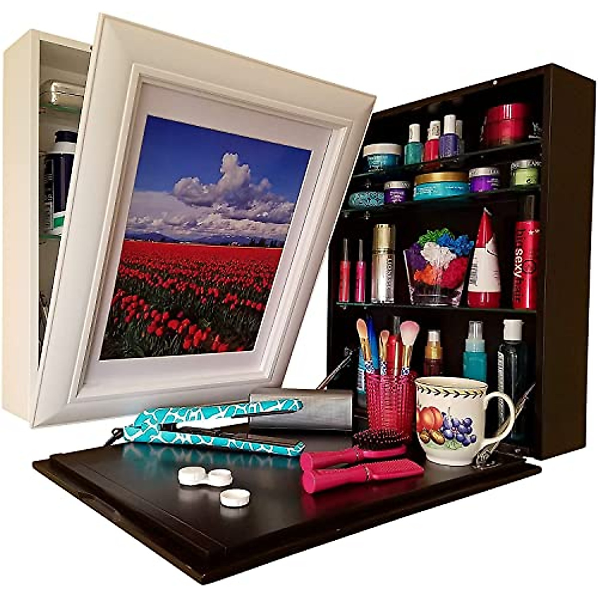 Flip Frame - 21" Espresso Medicine Cabinet, Wall Storage Desk, Over Toilet Cabinet, Spice Organizer