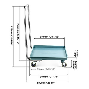 QWORK Warewashing Rack Dolly, 2 Pack, 21.26" x 21.26" x 34.65", 200 Lbs Load Capacity, with Detachable Handle and 4 Swivel Casters, 1 Pack