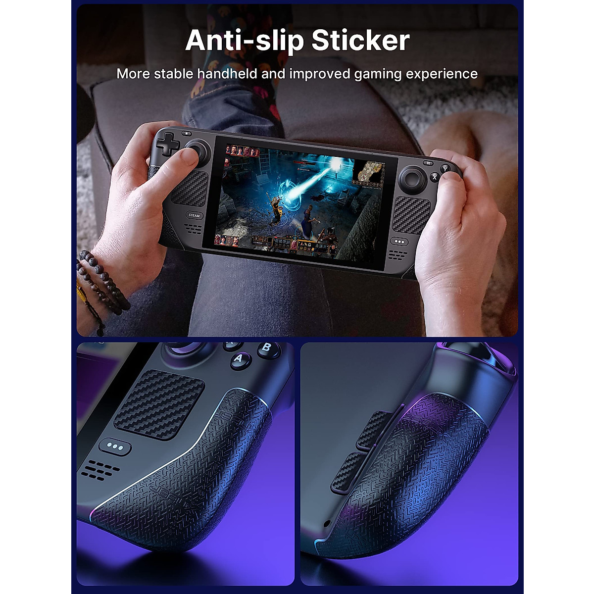 JSAUX Skin Stickers Set Compatible for Steam Deck/Steam Deck OLED, Steam Deck Anti-Slip Grip Stickers, Steam Deck Touchpad Protector, Steam Deck Thumb Grip Caps, Touch Front & Back Protector Set