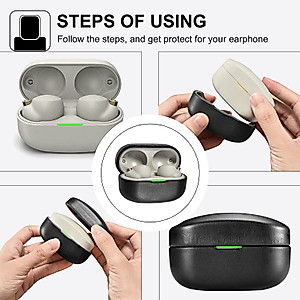 Case for Sony WF-1000XM4, ICARER Premium Genuine Leather Portable Shockproof Protective Case Cover for Sony WF-1000XM4 Earphones Charging Case (LED Visible) Support Wireless Charger (Black)