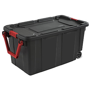 40 Gallon Wheeled Industrial Tote Plastic, Black, Set of 2