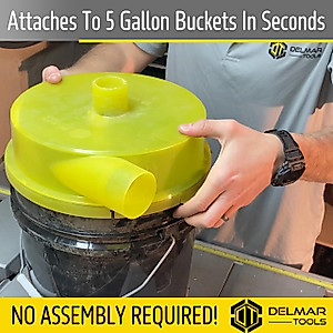 Delmar Tools Patent Pending Shop Vacuum Dust Separator, 99% Separating Efficiency, Included 90° Adapter and Hose Unlike Competitor Versions, Attaches to 5 Gallon Buckets in Seconds, Maximum Suction