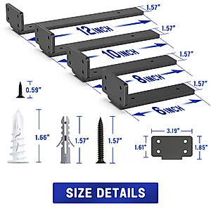 Goovilla Shelf Bracket, Heavy Duty Floating Shelf Brackets 6 inch Long, 6 Pack Brackets for Shelves, Black Coated Metal Wall Shelf Support Brackets with 1/5 Inch Thick and 160 lb. Load Capacity