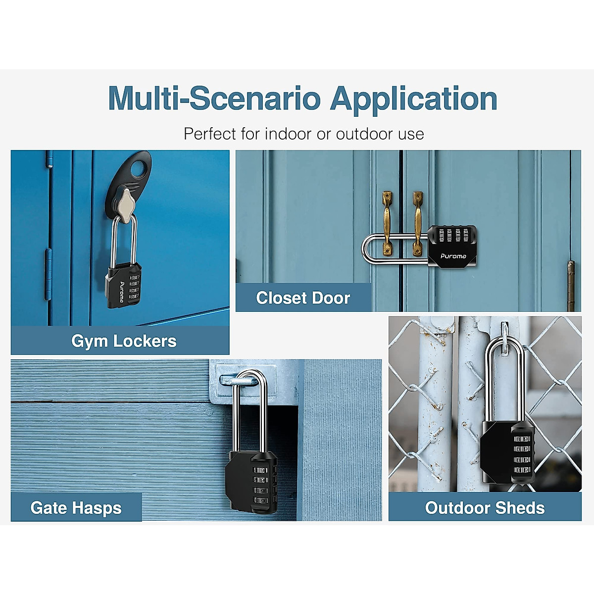 Puroma 2 Pack 2.6 Inch Long Shackle Combination Lock 4 Digit Outdoor Waterproof Padlock for School Gym Locker, Sports Locker, Fence, Gate, Toolbox, Case, Hasp Storage (Black)