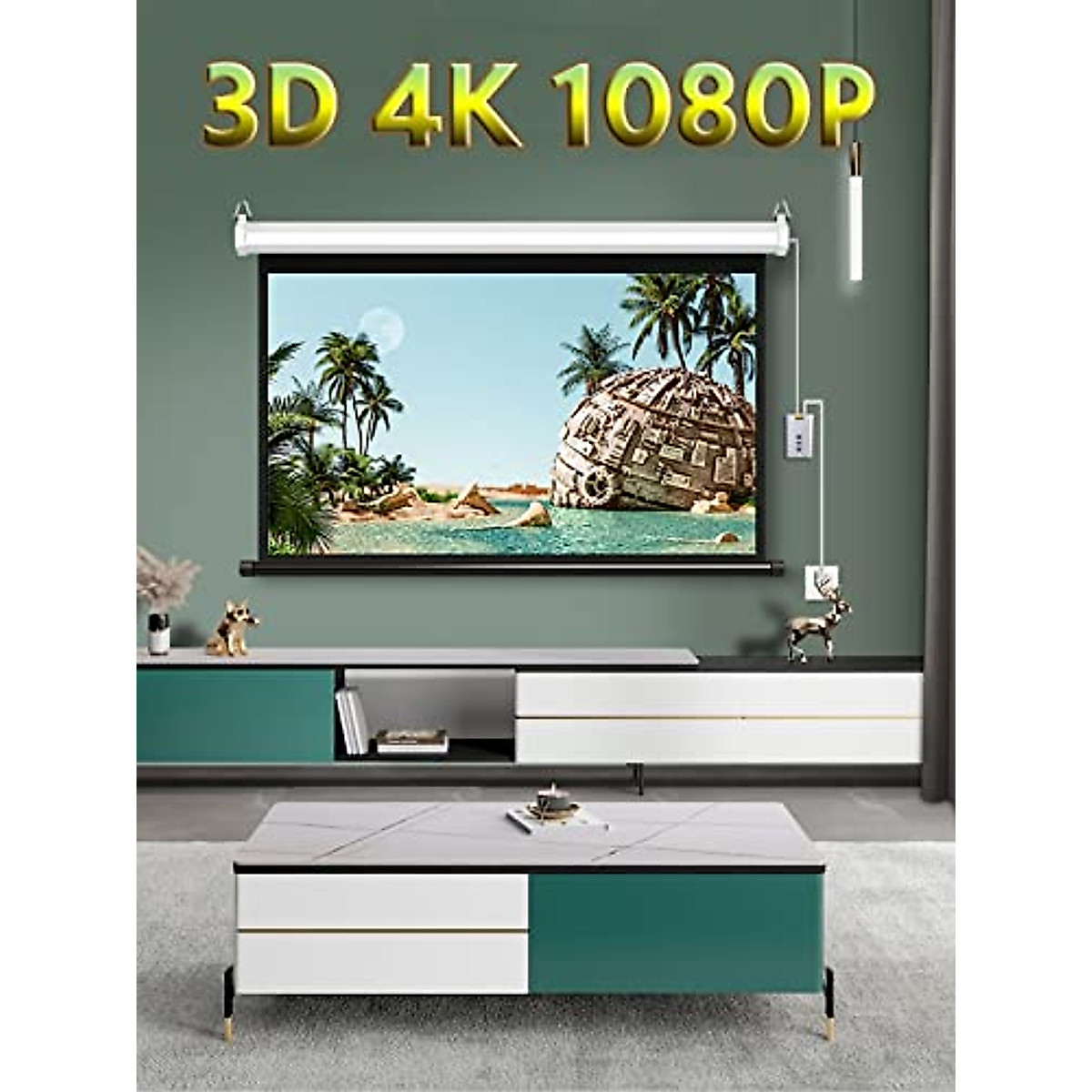 60 Inch Motorized Projector Screen, 4:3 16:9 3D 4K 1080P Electric Projection Screens, HD Movies Screen, Wall/Ceiling Mount, Easy to Clean (Size : Aspect Ratio 16:9)