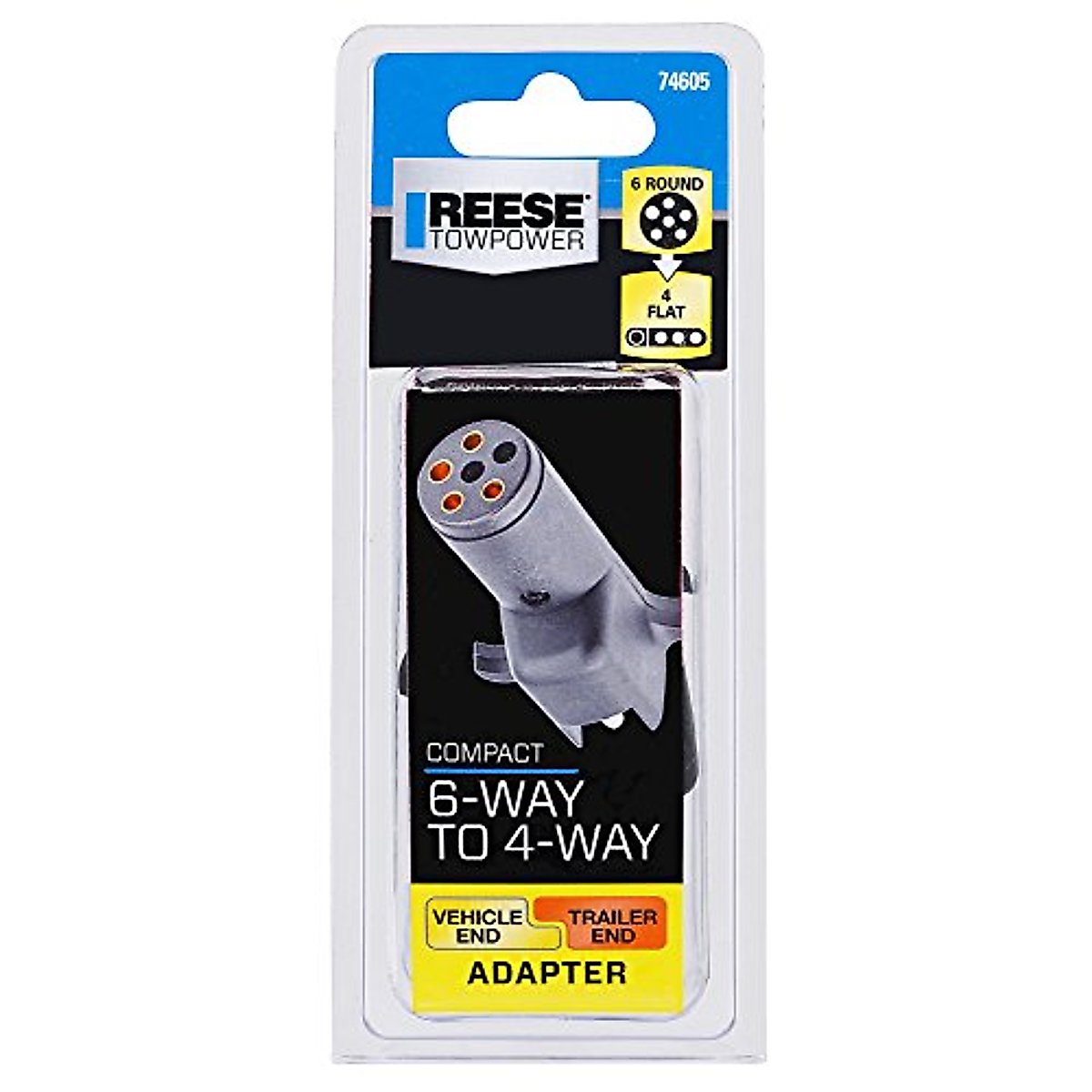 Reese Towpower 74605 6-Way Round Terminal to 4-Way Flat Adapter