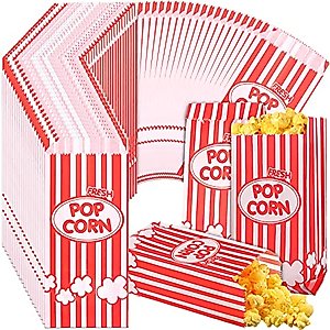 Fuutreo 500 Pcs 1oz Popcorn Individual Bags Bulk Disposable Popcorn Bag Red White Stripe Retro Popcorn Sleeves Small Popcorn Paper Bags for Candy Movie Night Themed Carnival Birthday Party