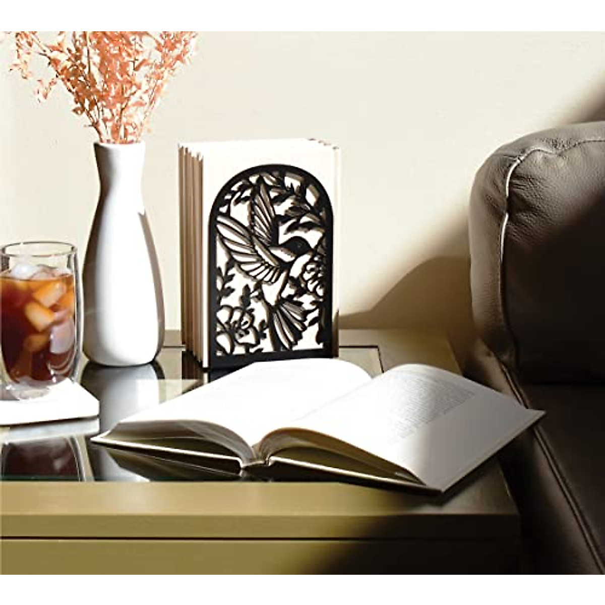 CNK Book Ends , Premium BookEnds for Bookend Shelves, Book Stopper Metal Book Ends for Home Office Heavy Books, Book Shelf Holder, Home Decorative, Book Stoppers, Book Holder Hummingbird Black