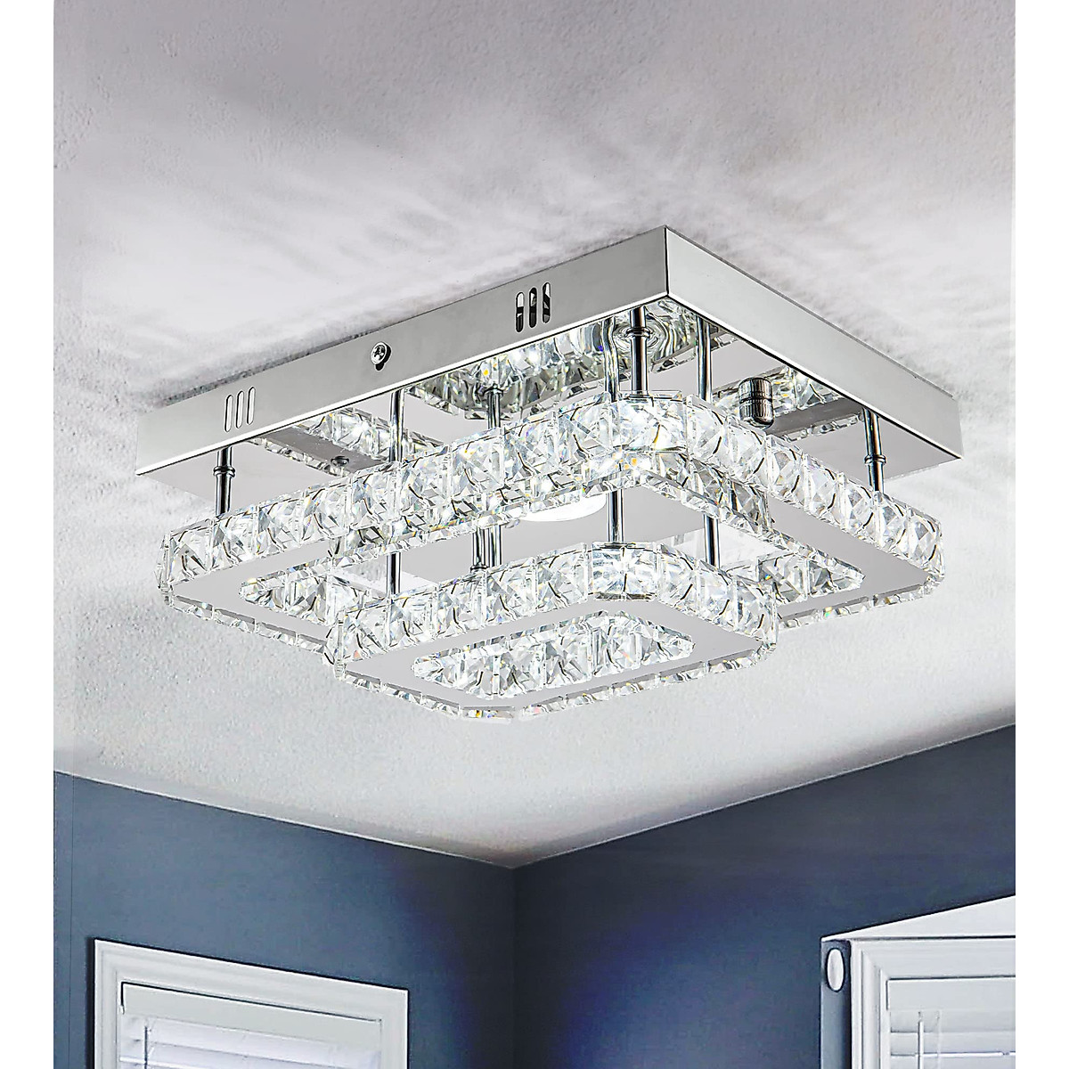 LED Crystal Chandelier Kitchen Ceiling Lights Crystal Flush Mount Ceiling Light Bedroom Chandelier Small Crystal Ceiling Light Fixture Modern Chandelier for Hallway Bathroom Chandelier Light,6000K