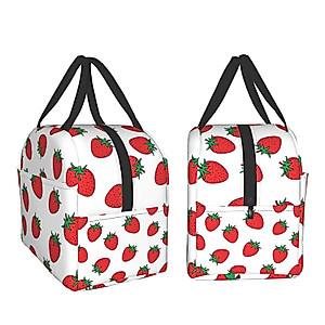 Algranben Reusable Lunch Bag for Women Teen Girls, Simple Cute Insulated Thermal Bags for Work Travel Picnic, Strawberry