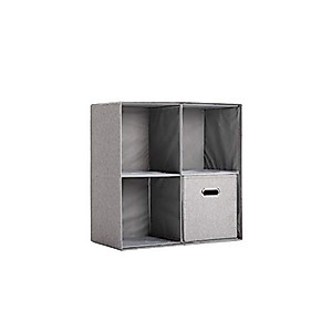 BIRDROCK HOME Grey Linen Cube Organizer with 4 Storage Bins – Collapsible Fabric Shelves and Cubes