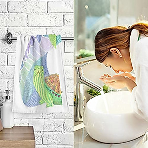 Jucciaco Watercolor Cute Turtle Cotton Towels for Bathroom, Soft Absorbent Hand Towel Set of 2 for Yoga Gym Kitchen Decorative, 16x28 inch