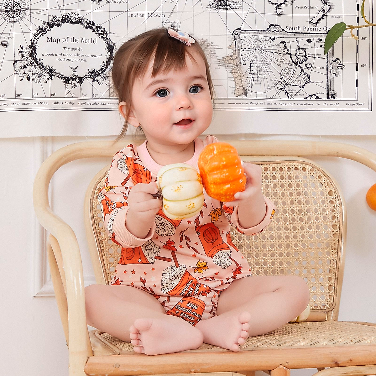 Halloween Newborn Baby Girl Outfit Pumpkin Sweatshirt Romper Long Sleeve Onesie Jumpsuit Infant Fall Winter Clothes (Milk Tea, 0-3 Months)