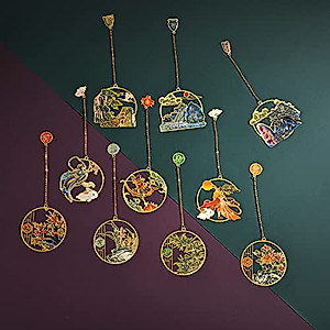 Altsuceser Vintage Geometric Pendant Hollow Out Bookmarks, Chinese Style Brass Bookmark with Tassel for Women Teacher Kids Book Lovers A