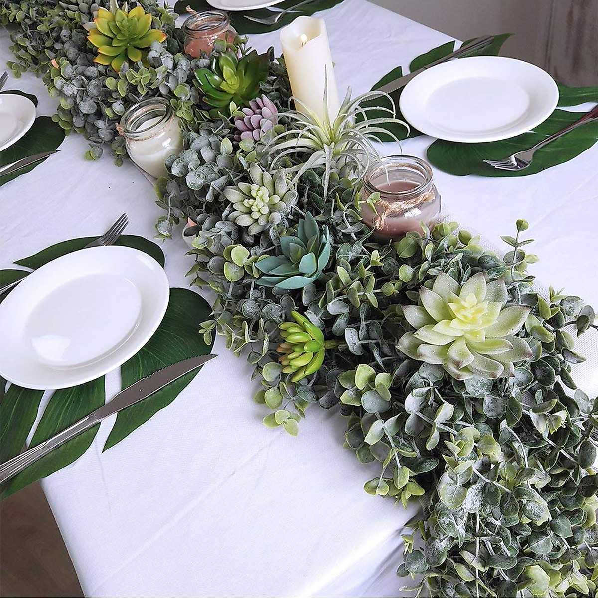 Winlyn 5.9' Long Faux Leaves Greenery Artificial Silver Dollar Eucalyptus Garland in Grey Green Wedding Arch Swag Backdrop Garland Doorways Table Runner Garland Indoor Outdoor