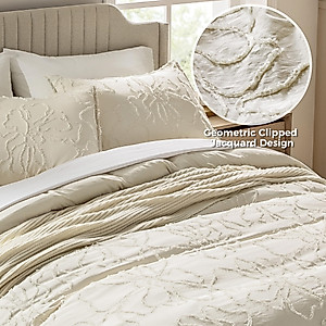 TINA'S HOME Duvet Cover Full Size - Tufted Boho Duvet Cover Set for All Season, 2PCS- 1 Beige Washed Microfiber Duvet Cover with Zipper and 2 Pillow Shams, Farmhouse Bedding Comforter Cover Set