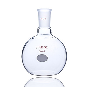 Laboy Glass Single Neck Flat Bottom Boiling Flask 500mL with 24/40 Joint Heavy Wall Distillation Receiving Apparatus Organic Chemistry Lab Glassware