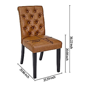 CangLong Mid-Century Tufted Leather Kitchen Counter Upholstered Dining Chairs with Wood Legs Set of 2,Brown