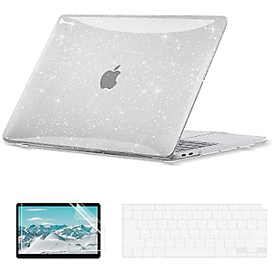 EooCoo Glitter Hard Case Compatible with MacBook Air 13 inch Case 2021 2020 2019 2018 M1 A2337 A2179 A1932 with Retina Display Touch ID, Case + TPU Keyboard Cover + Screen Protector - Sparkly Clear