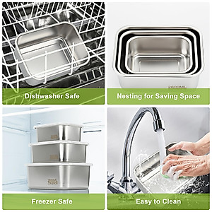 BSDLZCH 3pcs/set Stainless Steel Food Container with Lid, Snack Container, Reusable Container, Outdoor Carry Meal Box, Prep Container, Metal Lunch Container for Office