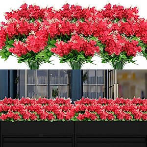 8 Bundles Artificial Daisy Flowers, Artificial Outdoor Flowers Fake UV Resistant No Fade Greenery Shrubs for Indoor Outside Hanging Plants Garden Porch Window Box Home Wedding Farmhouse Décor (Red)