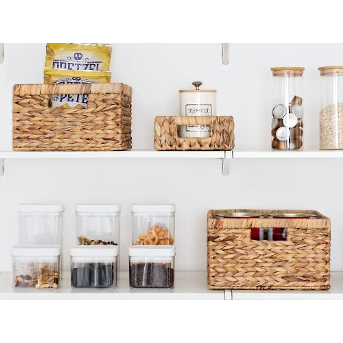 StorageWorks Water Hyacinth Storage Baskets, Handwoven Rattan Baskets for Organizing, Decorative Wicker Baskets with Built-in Handles, 2 Pack