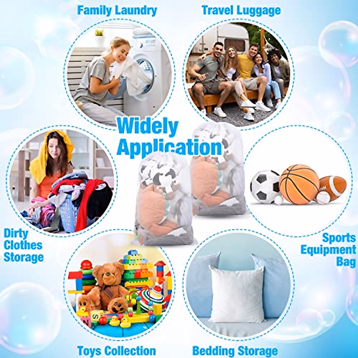 Xinnun 12 Pack Mesh Laundry Bag Drawstring Heavy Duty Bag Bulk, 24 x 36 Inches Durable Machine Washable Storage Bag for Factories, College, Dorm and Apartment Dwellers, White