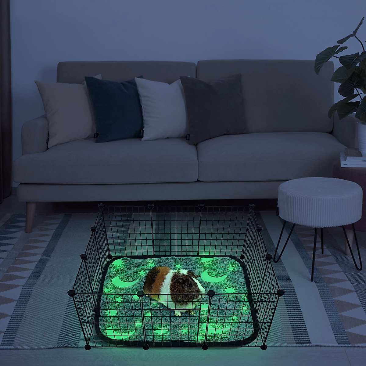 3PCS Guinea Pig Bedding Glow in Dark Small Pet Warm Liners Washable Hamster Bedding Pads, Absorbent & Anti Slip Rat Dragon Luminous Bedding Playing Mats for Small Animals, 14 inch