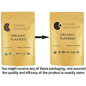 Organic Flax Seeds Whole 8 Ounce or 227g (0.5 Lb) | Non GMO | Kosher | USDA Certified Organic | By Carmel Organics | Unroasted Flax Seed | Plant Based | Linum usitatissimum