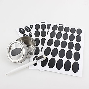 Cooks and Chefs 12 Magnetic Spice Tins 150 Spice Labels including 96 Blank Labels and Chalk Pen for customization Storage Spice Rack Set of 12 Clear Top Lid w/Sift and Pour- Good for Office Supplies