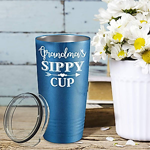 Grandmas Sippy Cup Gift for Women Birthday Blue Glitter 20 oz Stainless Steel Tumbler with Lid Insulated Cup