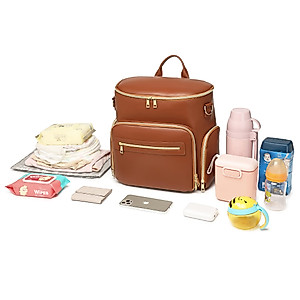 KINDDOG Breast Pump Bag, Diaper Tote Bag with Laptop Sleeve Fit Most Breast Pumps Like Medela, Spectra S1,S2, Evenflo (Brown)