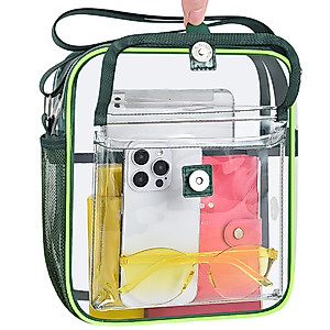 SPODEARS Clear Stadium Tote Bag for Concerts - 10.5"x8.5" Crossbody Purse with Bottle Holder & Adjustable Shoulder Strap, Green