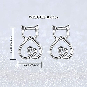 INFUSEU Small Cat Earrings for Women Teen 925 Sterling Silver Cute Kitty Kitten Animal Ear Studs Tiny Jewelry
