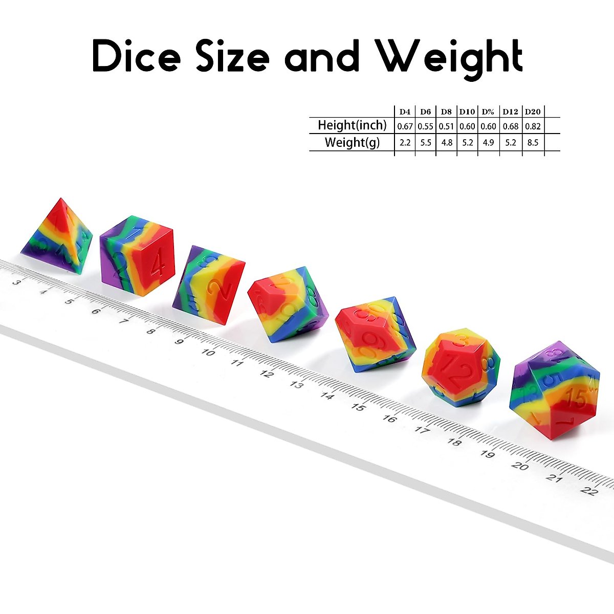 Silicone DND Dice Set, DNDND 7PCS Silicone Squishy Rubber D&D Dice with Clear Plastic Display Case for Dungeons and Dragons Role Playing Games and Tabletop Games（Rainbow