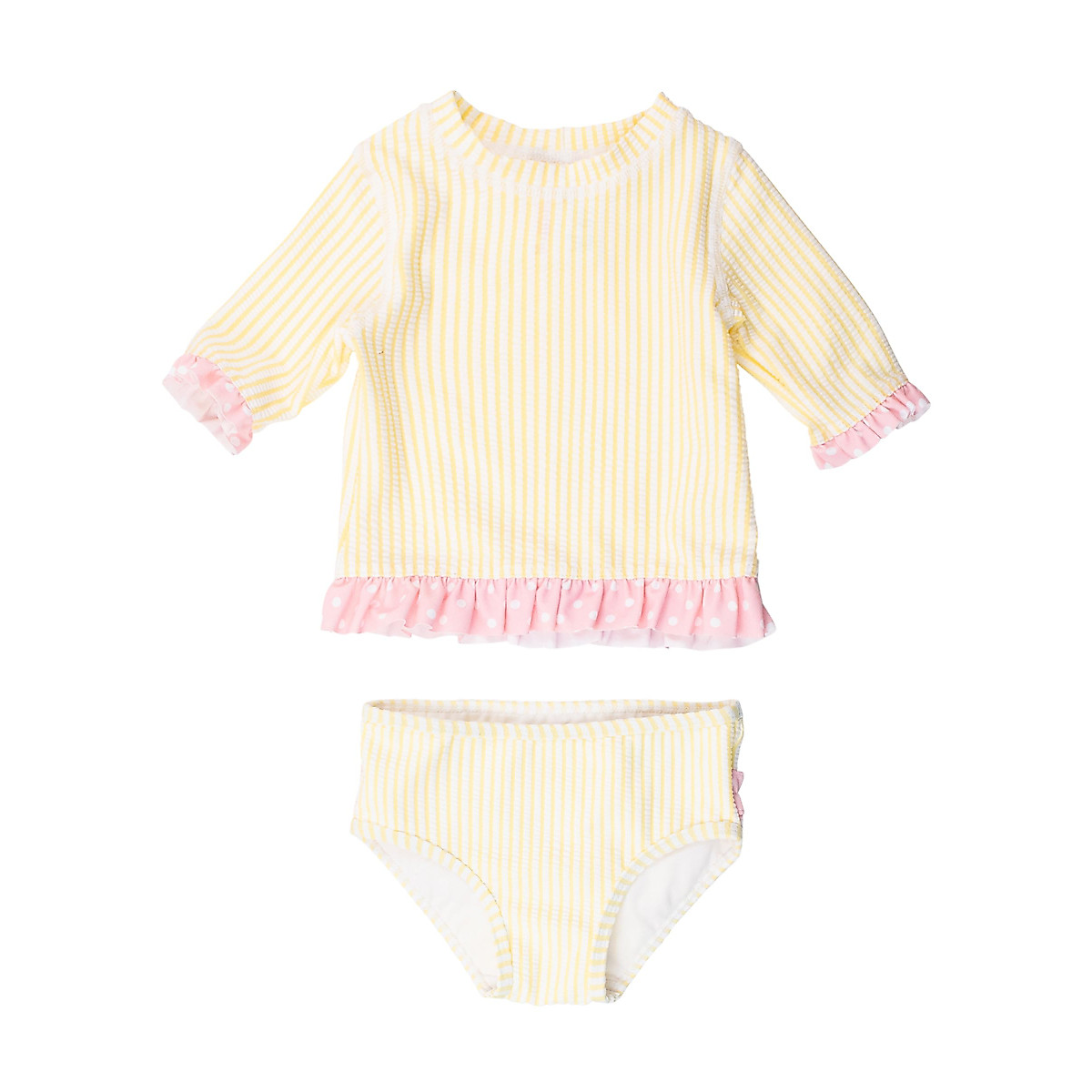 Red Polka Dot Ruffled Rash Guard Bikini - 3T