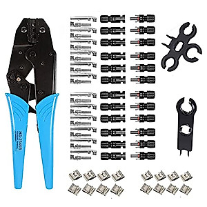 QeeHeng Solar Panel Crimper Tools Kit Compatible with Solar Cable Connector,1 Crimping Tool,6 Pairs Solar Panel Connectors,2Pcs Spanner Wrench, Crimp Tool for 2.5/4.0/6.0mm² Solar PV Cable
