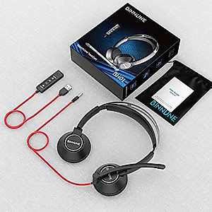 BINNUNE USB Headset with Microphone for Computer Laptop Zoom Conference Call Center, PC Office Wired Stereo Headphones Noise Cancelling Boom Mic…