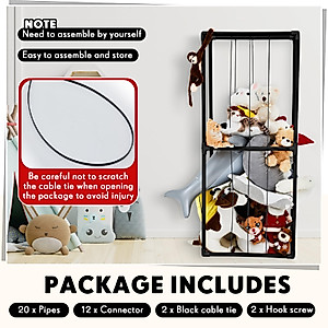 Stuffed Animal Storage Standing Storage Organizer Display Large Stuffed Animal Holder Plush Toy Storage for Kids Room Playroom Bedroom Nursery, Easy to Assemble PVC (Black)