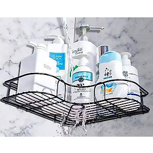 LAMEF 2 Packs Shower Corner Shelf with Soap Holder, Bathroom Shower Organizer with Toothpaste Dispenser and Toothbrush Set Holder, Shower Corner Caddy with Adhesive Hooks for Bathroom Storage