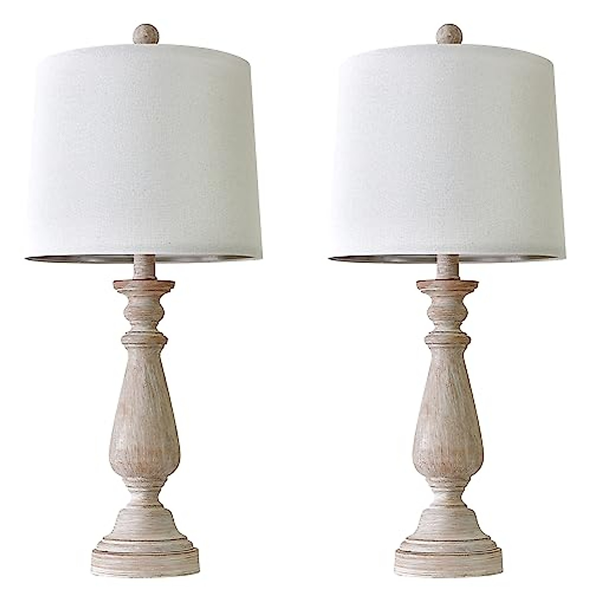 PORTRES 24.5" Mid Century Table Lamp Set of 2 for Living Room Farmhouse Linen Bedside Lamps for Bedroom Kids Room Dorm Office Rustic Lamps for End Table Nigntstand Resin