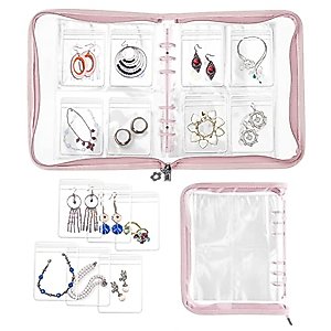 Transparent Jewelry Organizer, Jewelry Storage Book with Pockets, Travel Jewelry Storage Album Binder Zipper Pouch Bag for Necklaces Earrings Ring Display - 80 Grids+80 Anti-Oxidation PVC Bags