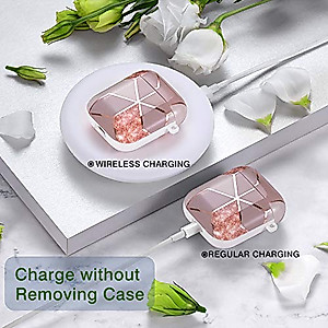 Hamile Compatible with Airpods Case Cover Cute 2-Peice Case for Apple Airpods 2 & 1, Fadeless Shockproof Hard Case Cover with Portable Keychain for Girls Women Men - Pink Geometric