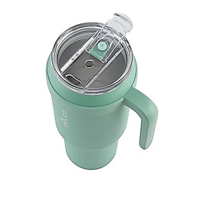 REDUCE 50 oz Mug Tumbler with Handle & Straw - Stainless Steel with Sip-It-Your-Way Lid - Keeps Water Cold up to 50 Hours - SweatProof, Dishwasher Safe, BPA Free - 2 Pack, Green / Beige