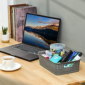 [ 8 Pack ] Plastic Storage Baskets - Small Pantry Organization and Storage Bins - Household Organizers for Laundry Room, Bathrooms, Bedrooms, Kitchens, Cabinets, Countertop, Under Sink or On Shelves